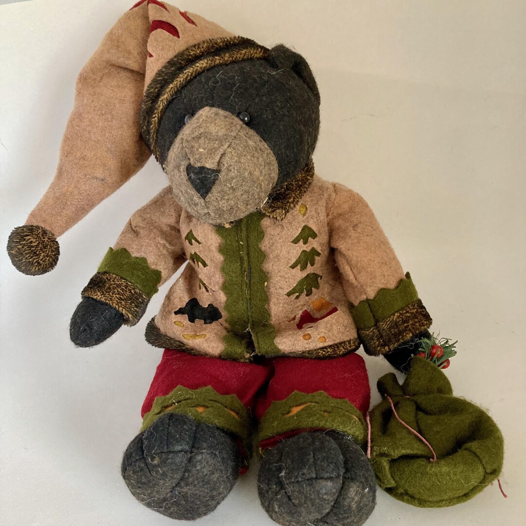 Holiday Bear, Stuffed Animal, 9 X 16 Inches, by Dan Dee, Felt Vest, Fur ...