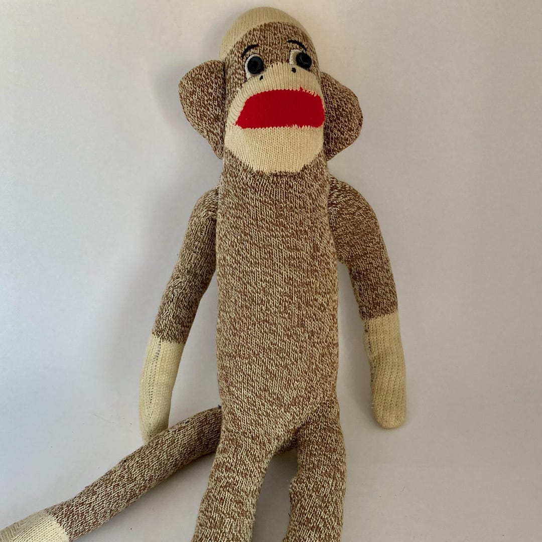 Vintage Sock Monkey Red Mouth Button Eyes 22 Inches, 1950s Retro Toy ...