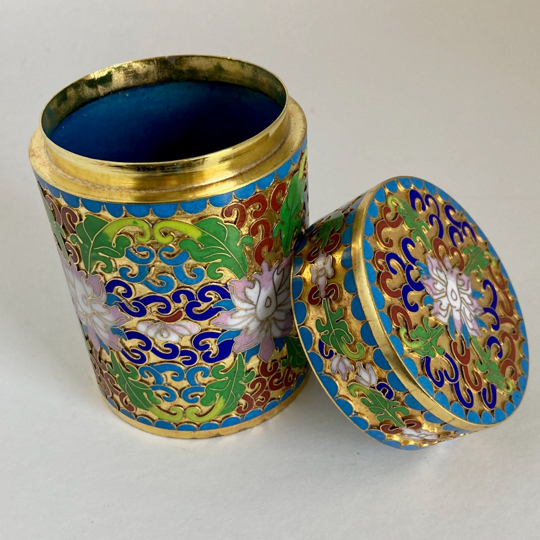Vintage Chinese Box, Floral Cloisonne, Lidded Container, 3x4 Inches ...