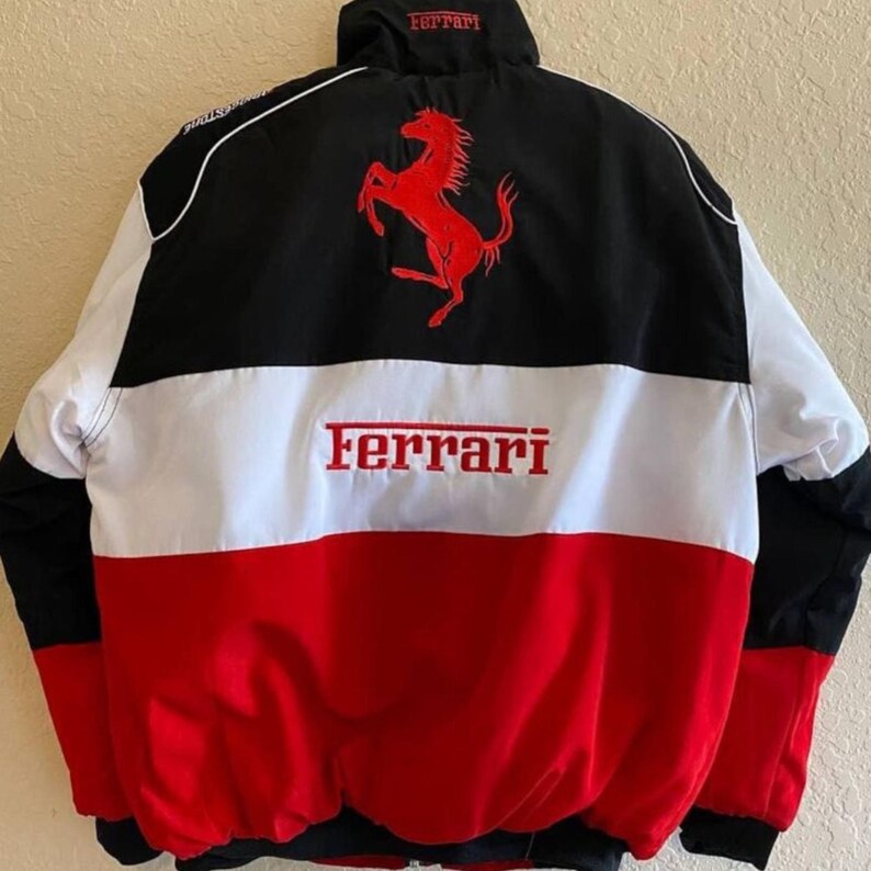 Vintage White Ferrari Racing Jacket Embroidered Cotton F1 Motorsport ...