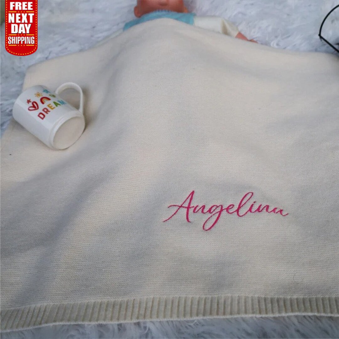 Personalized Embroidered Baby Blanket, Custom Name Knitted New Born ...