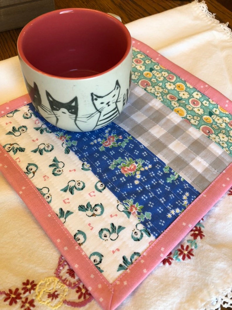 Spring Mug Rug Mug Mat Table Mat Quilted Mug Rug Bluebird Cottage Decor ...