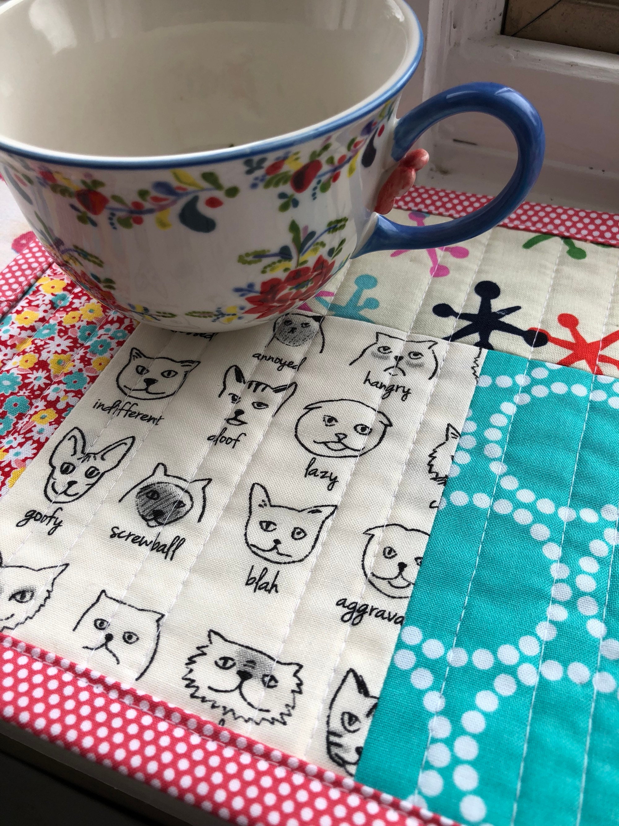 Cat mug rug mug mat coffee mat sewing gift teacher gift snack - Etsy.de