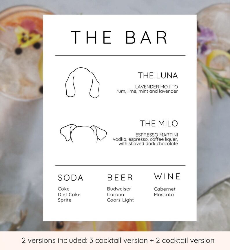 Pet Bar Sign Wedding Signature Cocktails Sign for Dog Lovers ...