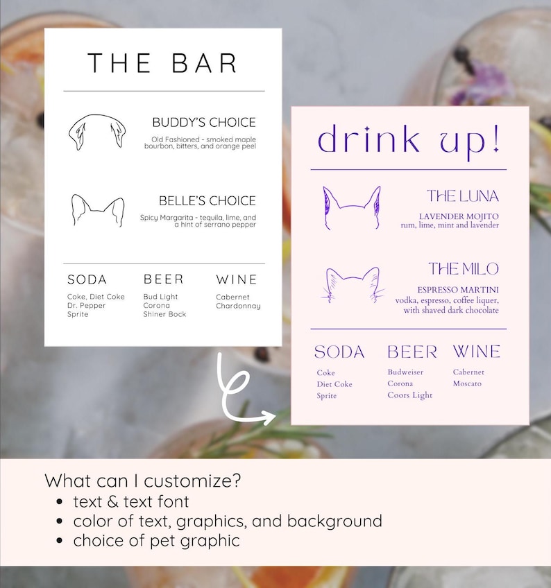 Pet Bar Sign Wedding Signature Cocktails Sign for Dog Lovers ...