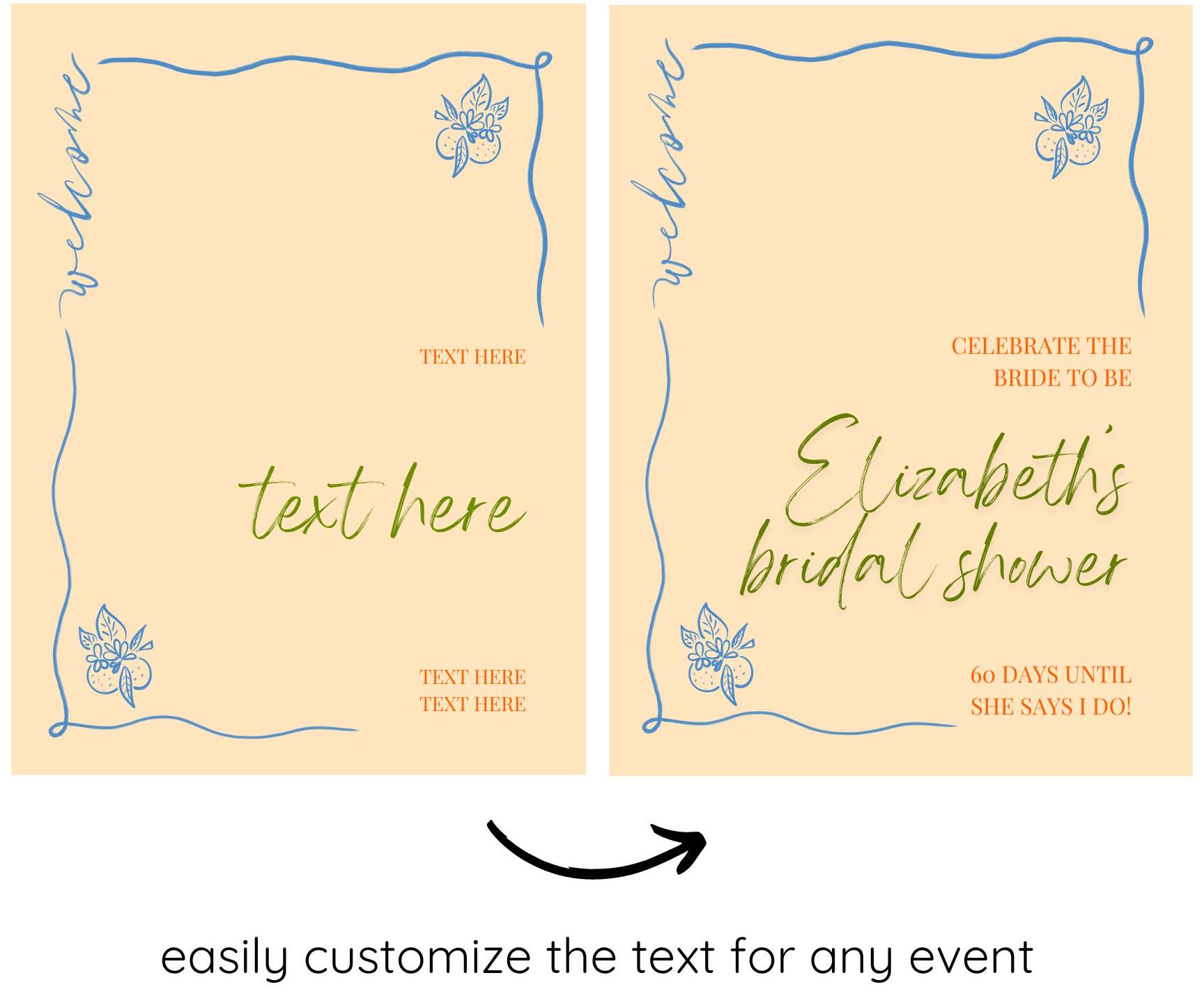 Colorful Welcome Sign Template Summer Wedding Hand Drawn Citrus ...