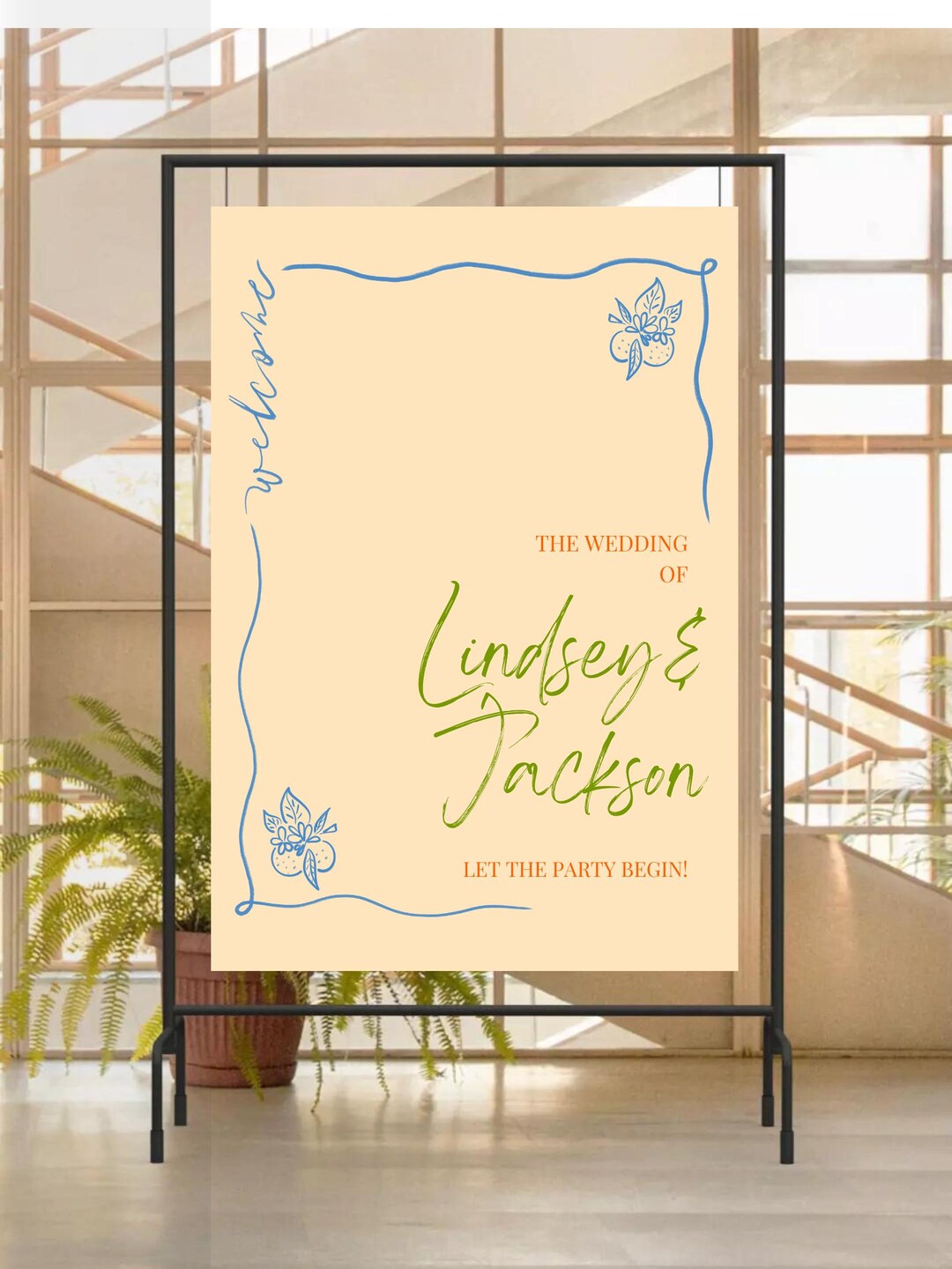 Colorful Welcome Sign Template Summer Wedding Hand Drawn Citrus ...