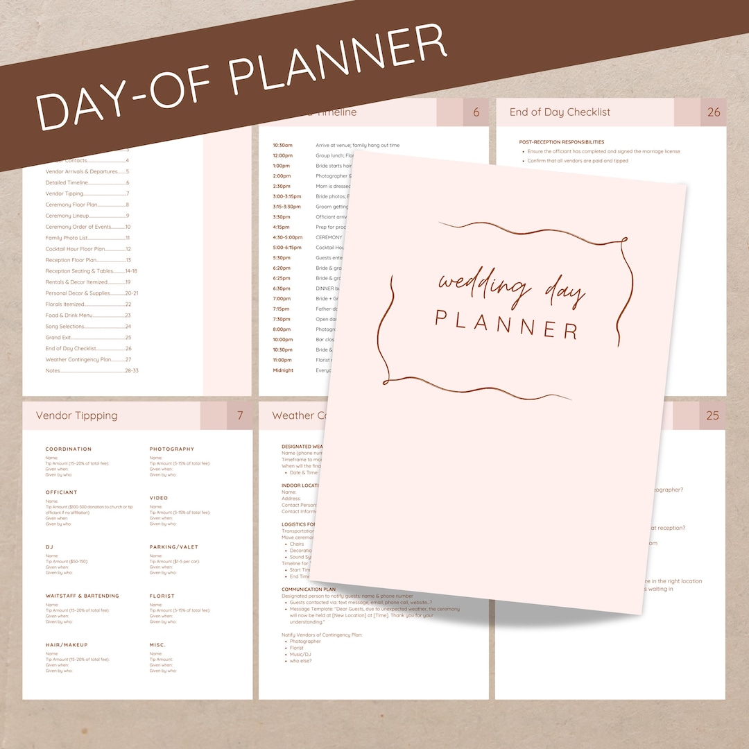 Day-of Wedding Planner Template for DIY Bride Binder Printable Wedding ...