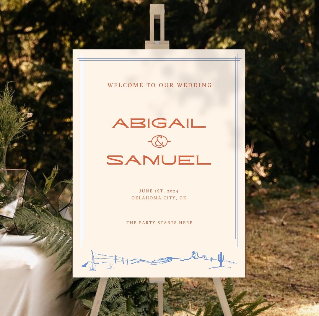 Western Wedding Welcome Sign Template Hand Drawn Custom Printable ...