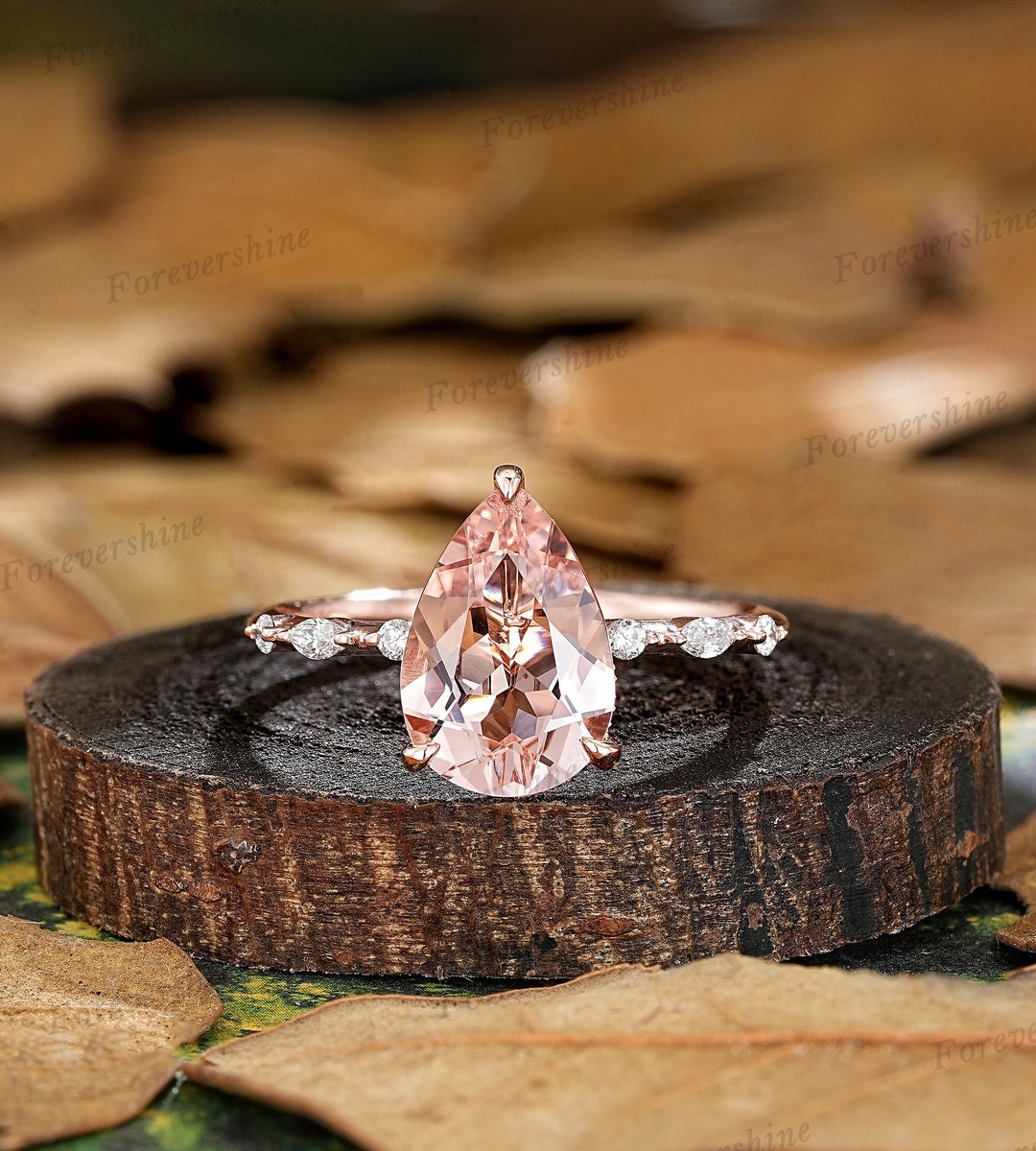 3ct Pear Shaped Nature Pink Morganite Engagement Ring 14k Rose Gold ...
