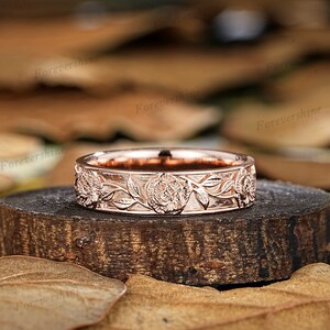 Carnation Couple Rings Set Leaf Floral Nature Inspired Engagement Ring ...