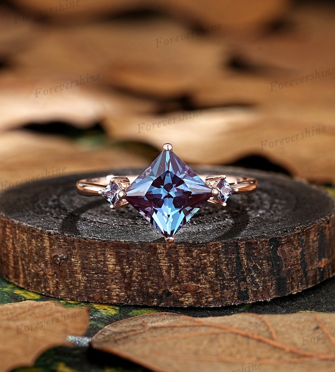 Princess Cut Alexandrite Engagement Ring, Three Stone Alexandrite ...