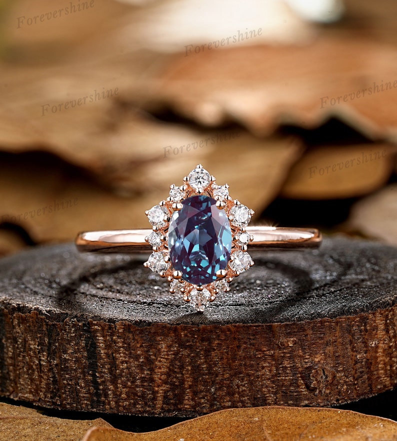 Oval Alexandrite Wedding Ring Set 14k Gold Alexandrite Engagement Ring ...