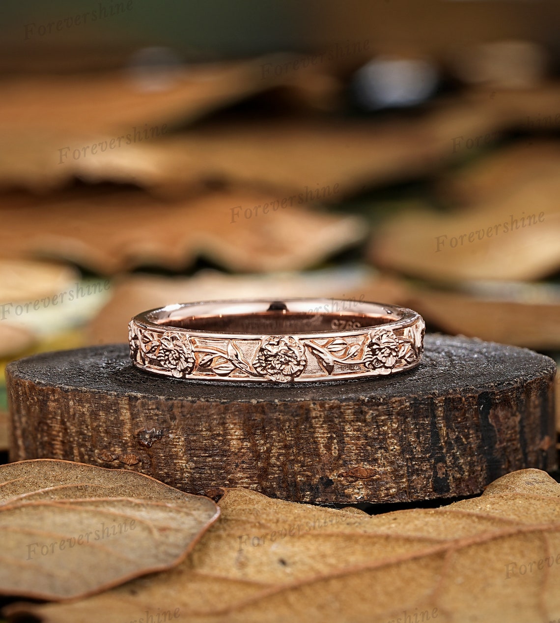 Carnation Couple Rings Set Leaf Floral Nature Inspired Engagement Ring ...