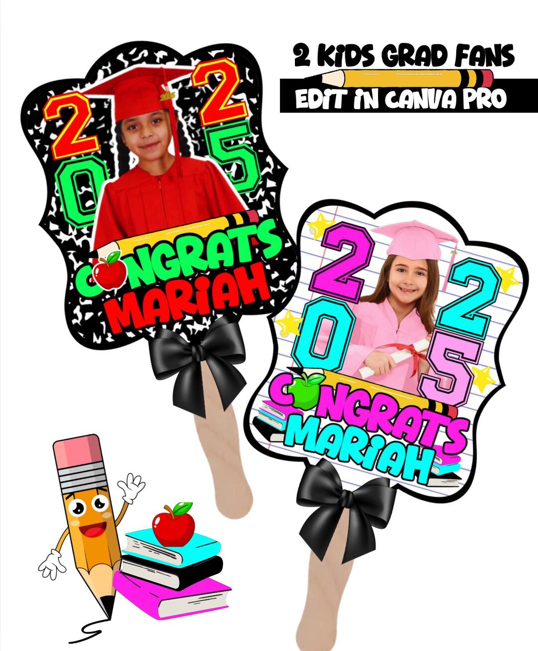 Editable Graduation Hand Fan for Kids – 2025 Grad Fan – Canva Template ...