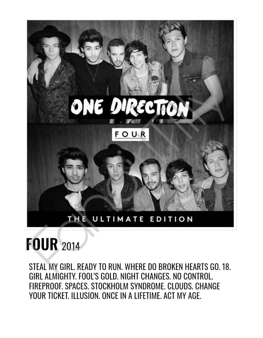 FOUR Album Tracklist Poster - Etsy