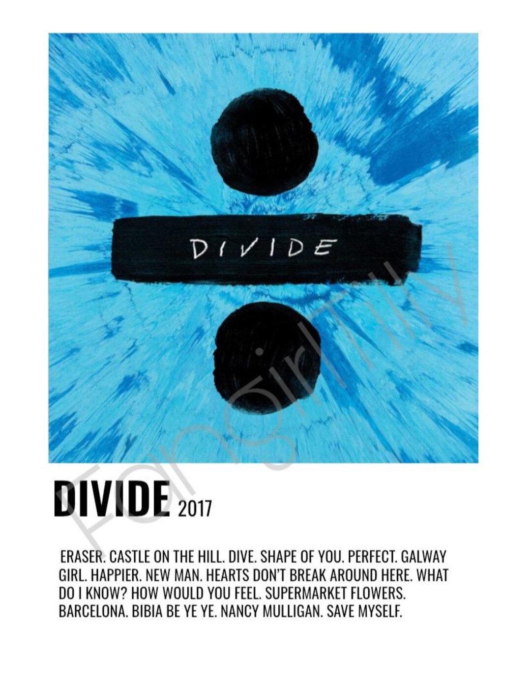 Divide Ed Sheeran Album Tracklist Poster - Etsy