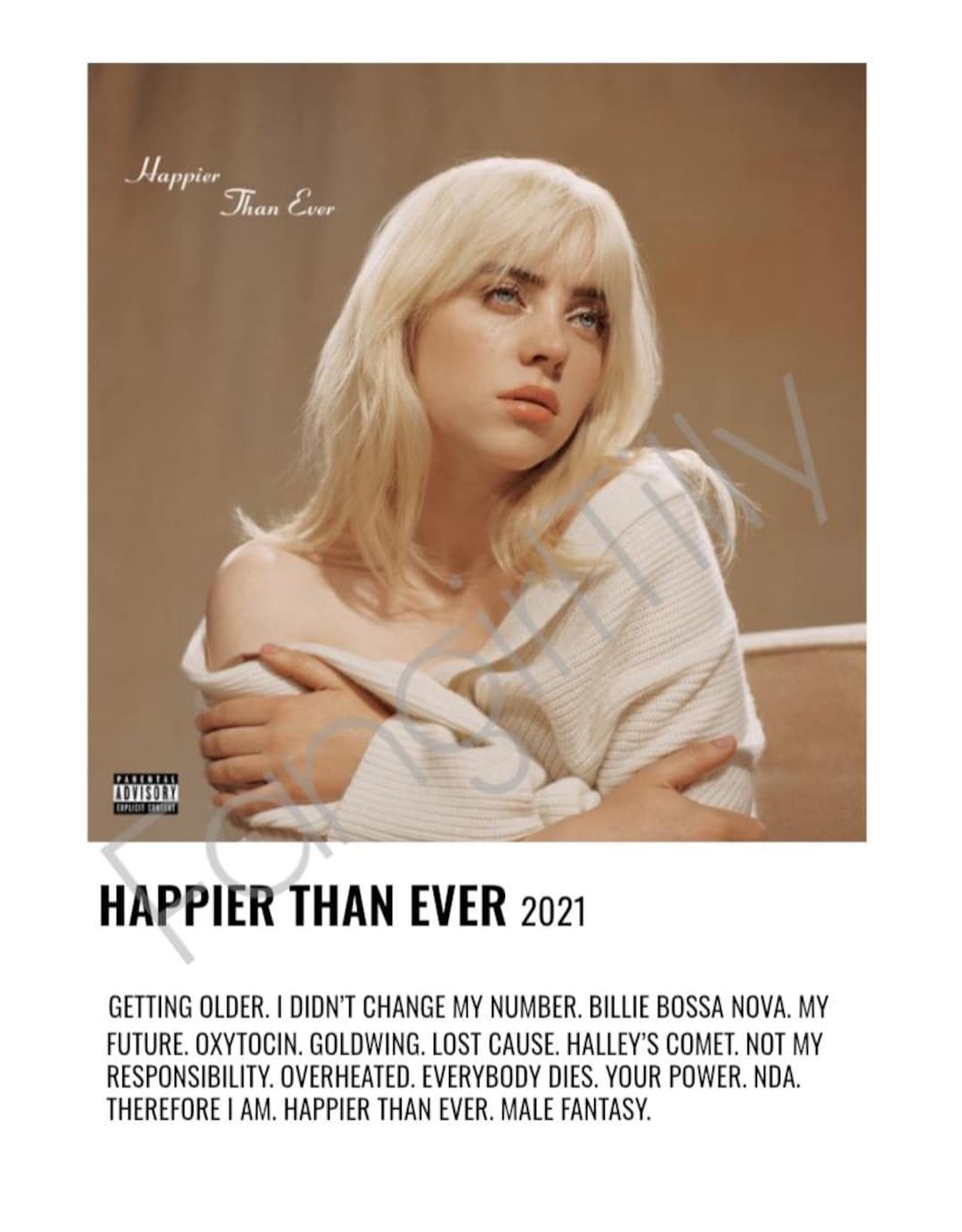 Happier Than Ever Tracklist Album Poster - Etsy