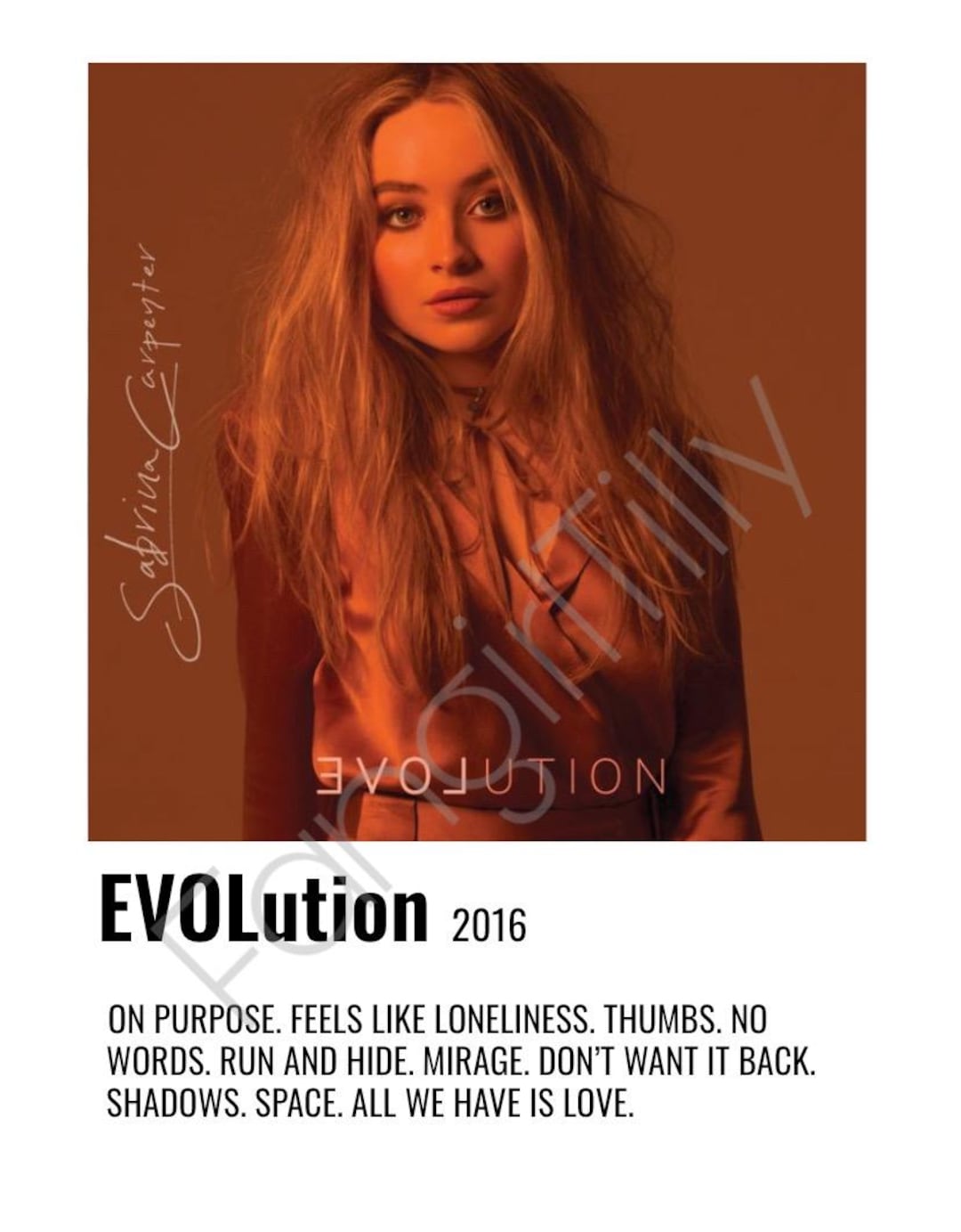 Evolution Sabrina Carpenter Tracklist Album Poster - Etsy
