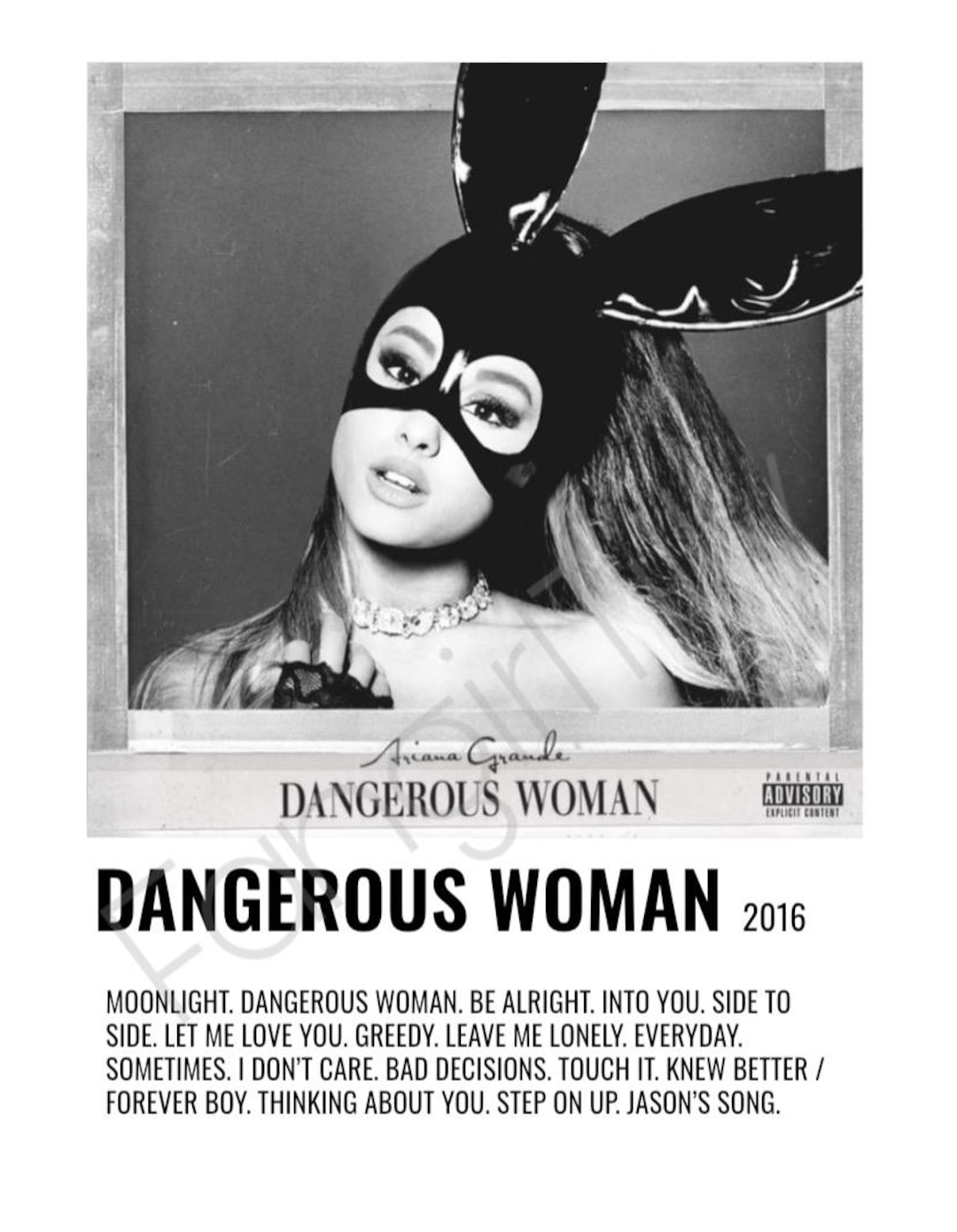 Dangerous Woman Ariana Grande Tracklist Album Poster - Etsy
