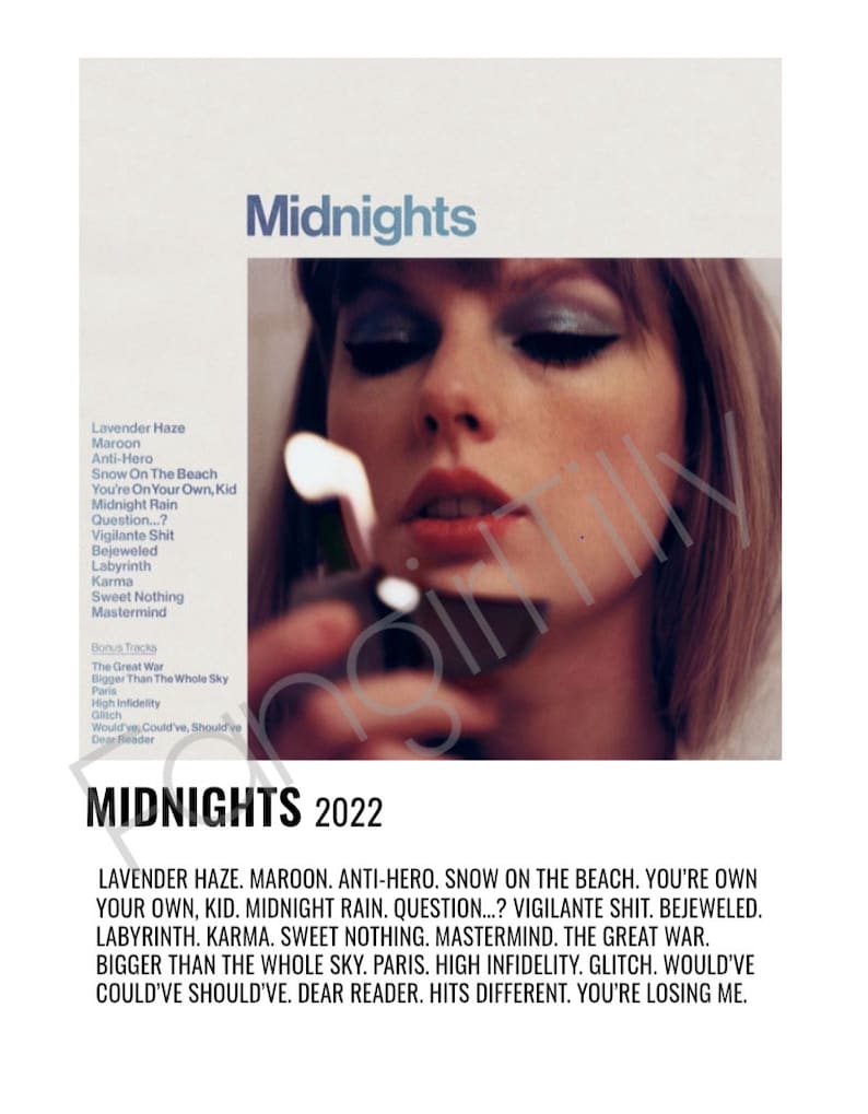Midnights Tracklist Album Poster - Etsy