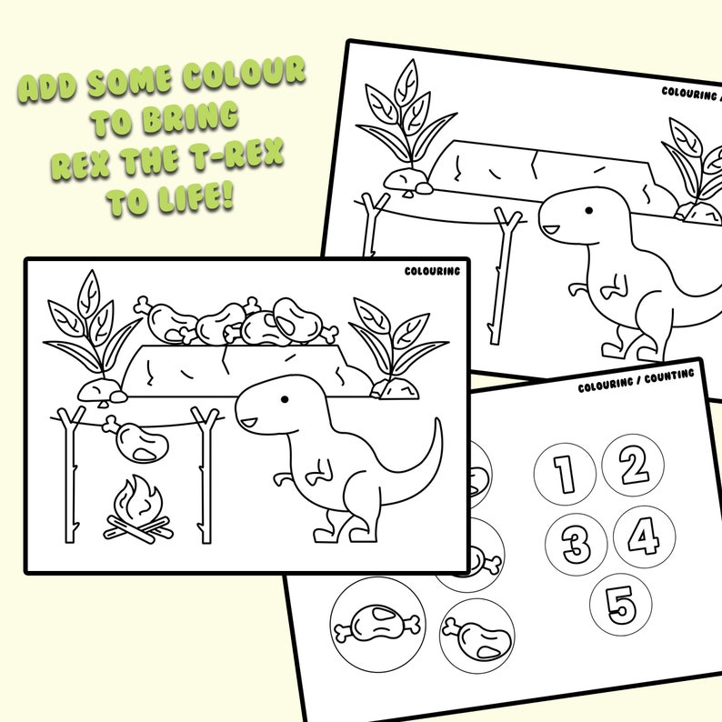 Tyrannosaurus Rex Dinosaur Printable Activity Sheet colouring Counting ...