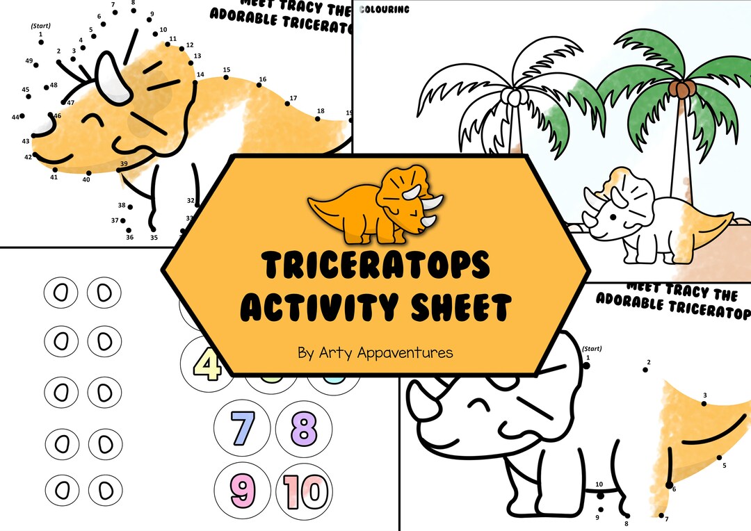 Triceratops Dinosaur Printable Activity Sheet colouring Counting ...