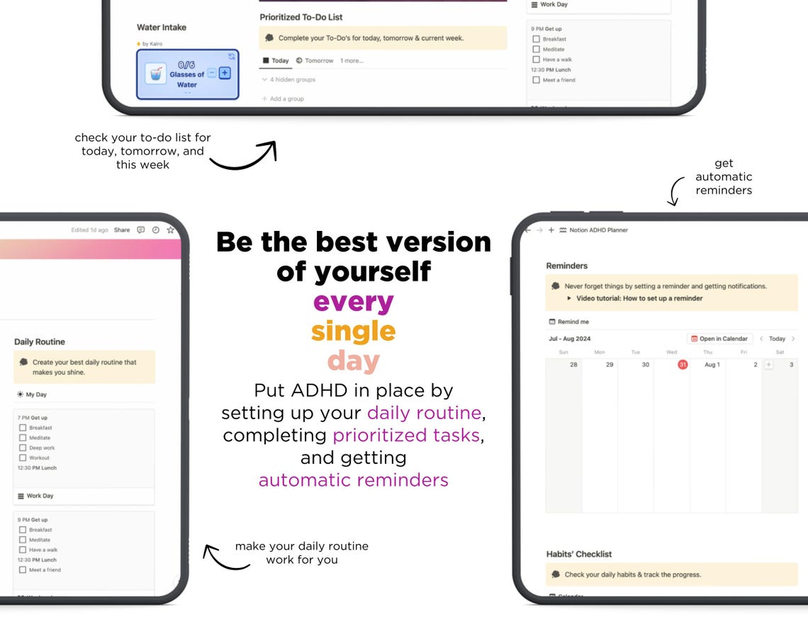 Notion ADHD Planner Notion Template Life Planner Mental Health ADHD ...