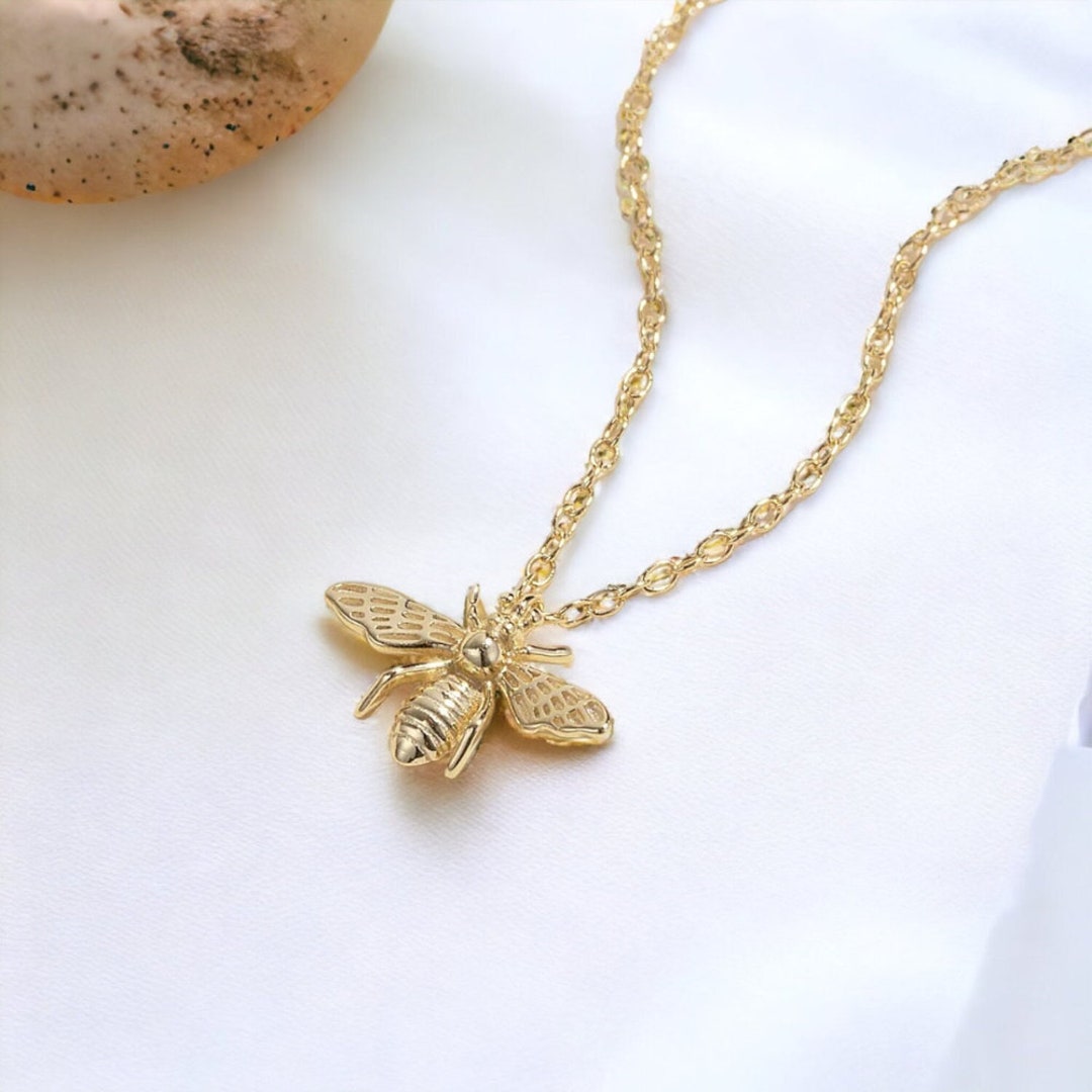 18K Gold Bee Necklace, 925 Sterling Silver Bee Necklace, Bumble Bee ...
