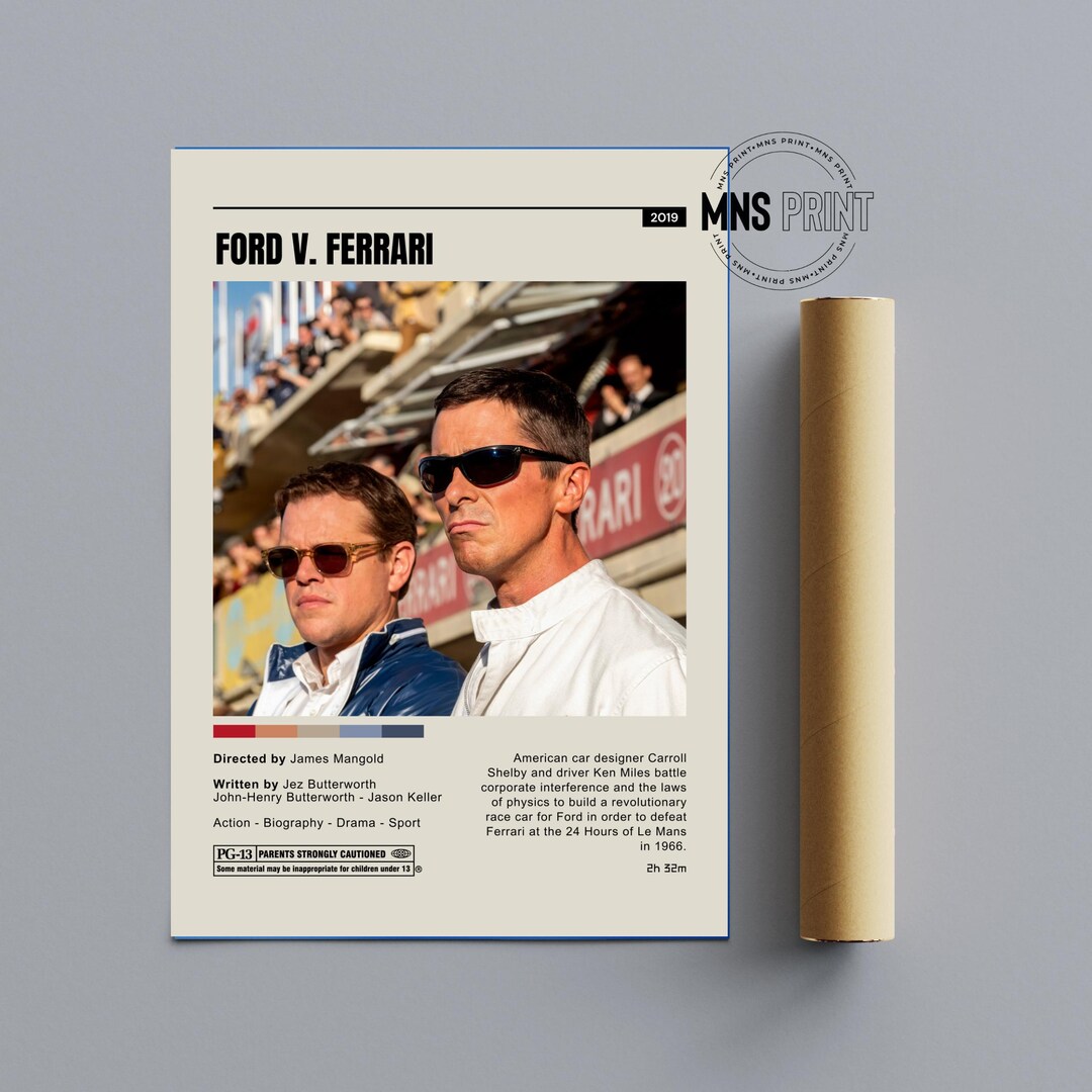 Ford V. Ferrari Poster, James Mangold, Minimal Movie Art, Retro Movie ...