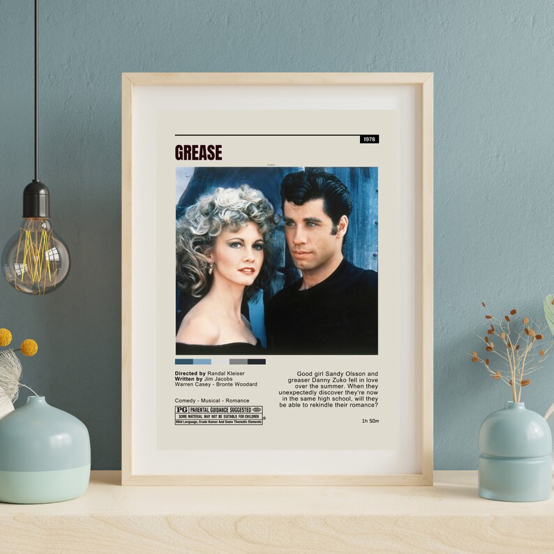 Grease Poster, Randal Kleiser, Minimal Movie Art, Retro Movie Poster ...