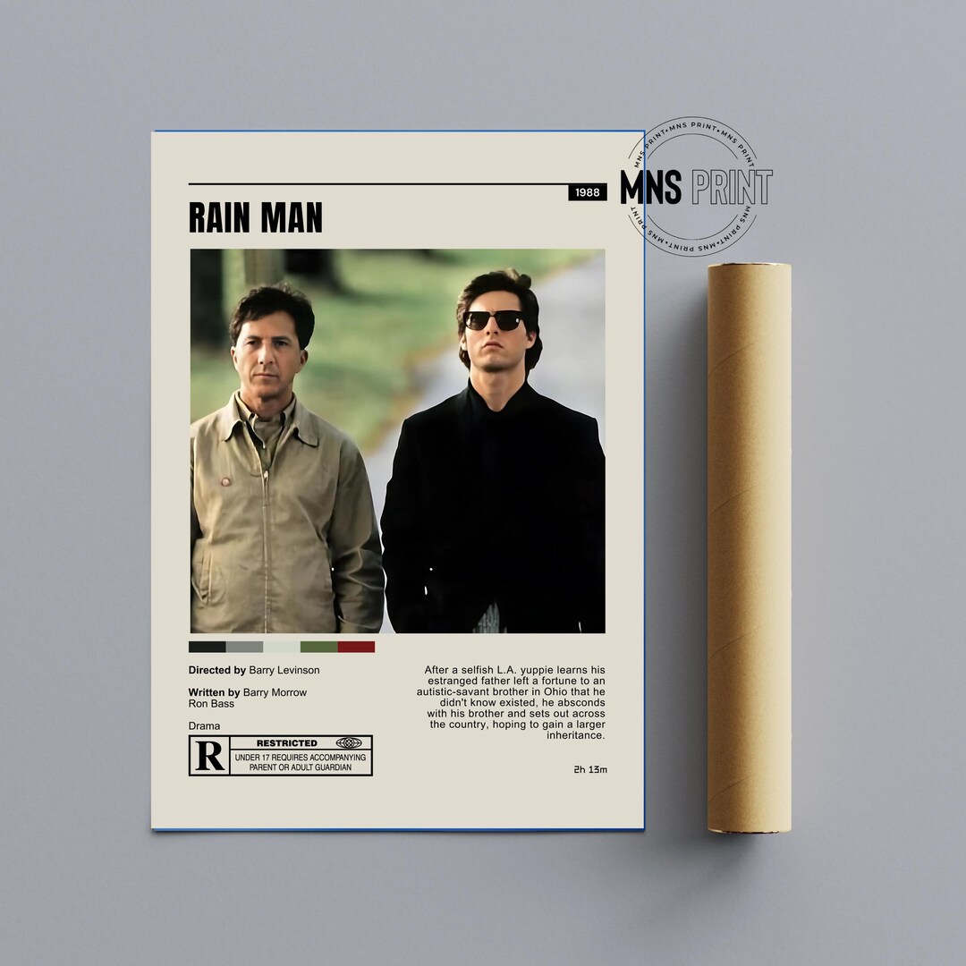 Rain Man Poster, Barry Levinson, Minimal Movie Art, Retro Movie Poster, Digital Print ...