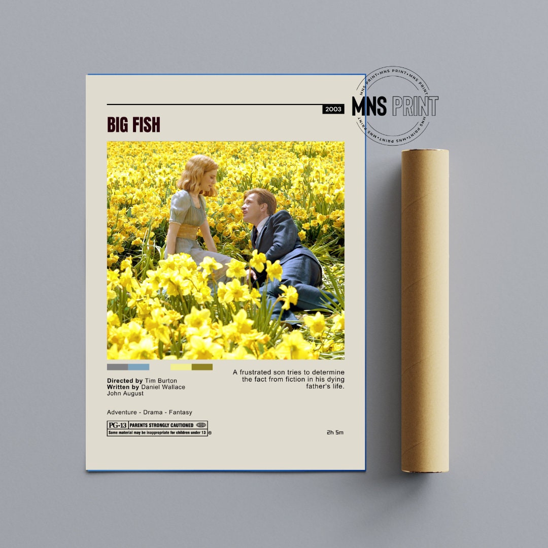 Big Fish Poster, Tim Burton, Minimal Movie Art, Retro Movie Poster, Digital Print, Midcentury ...