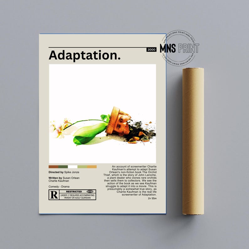 Adaptation Poster, Spike Jonze, Minimal Movie Art, Retro Movie Poster ...