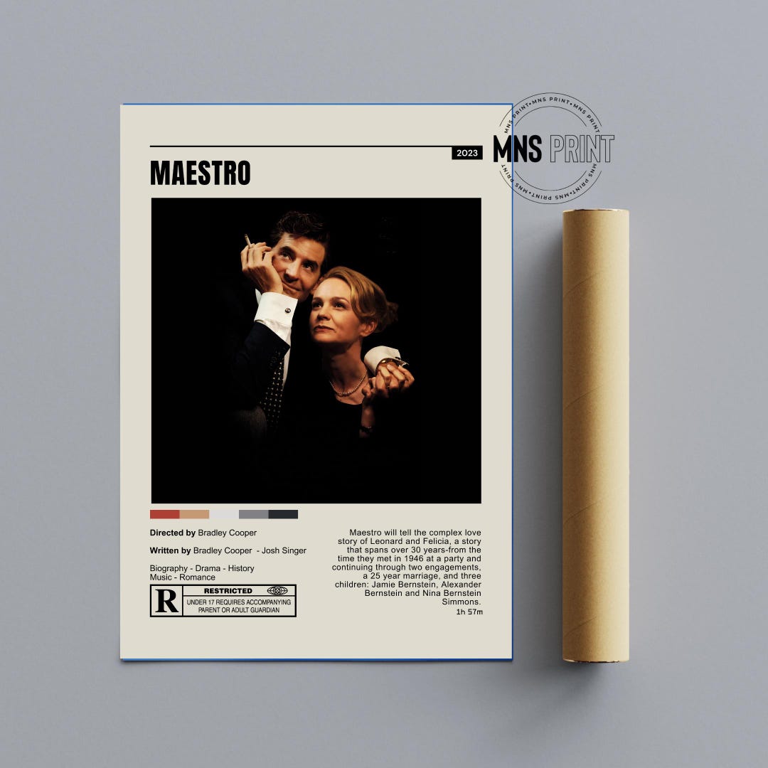 Maestro Poster, Bradley Cooper, Minimal Movie Art, Retro Movie Poster ...