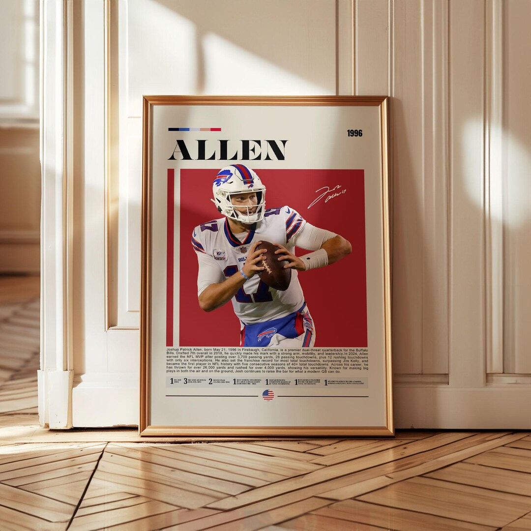 Josh Allen Poster, NFL Football Wall Art, Buffalo Bills Print ...