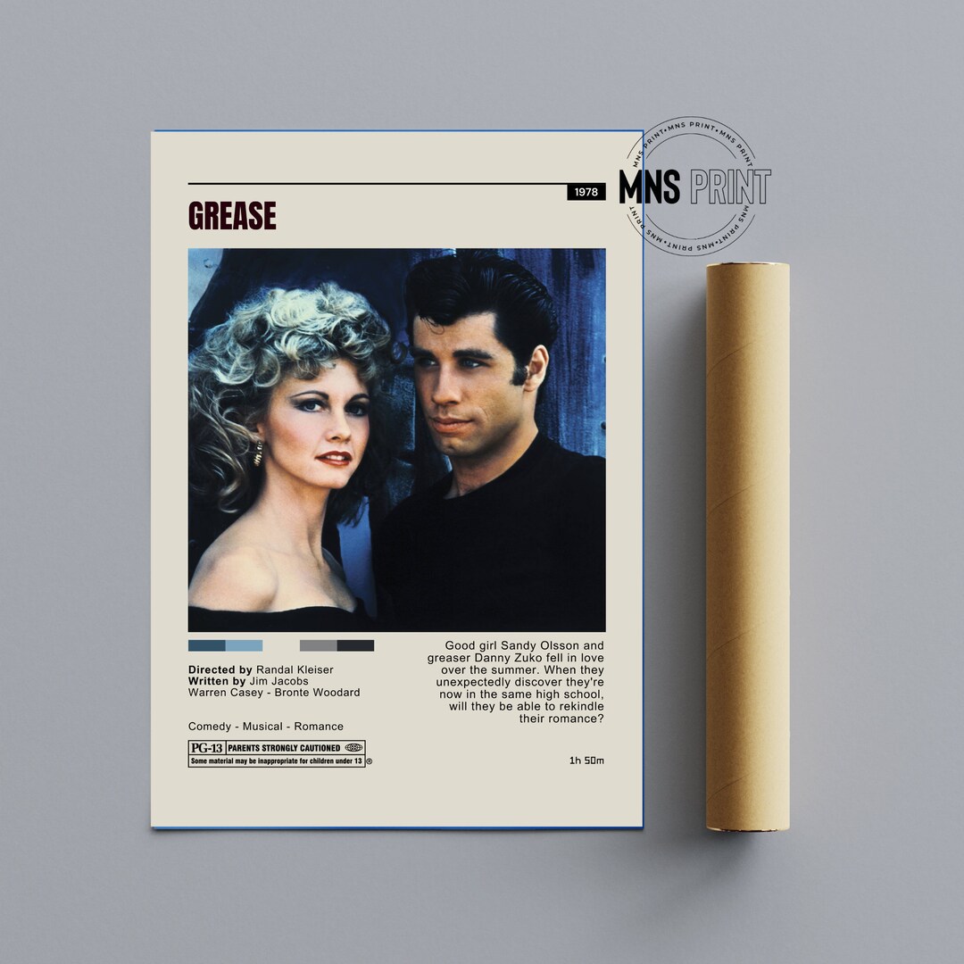 Grease Poster, Randal Kleiser, Minimal Movie Art, Retro Movie Poster ...