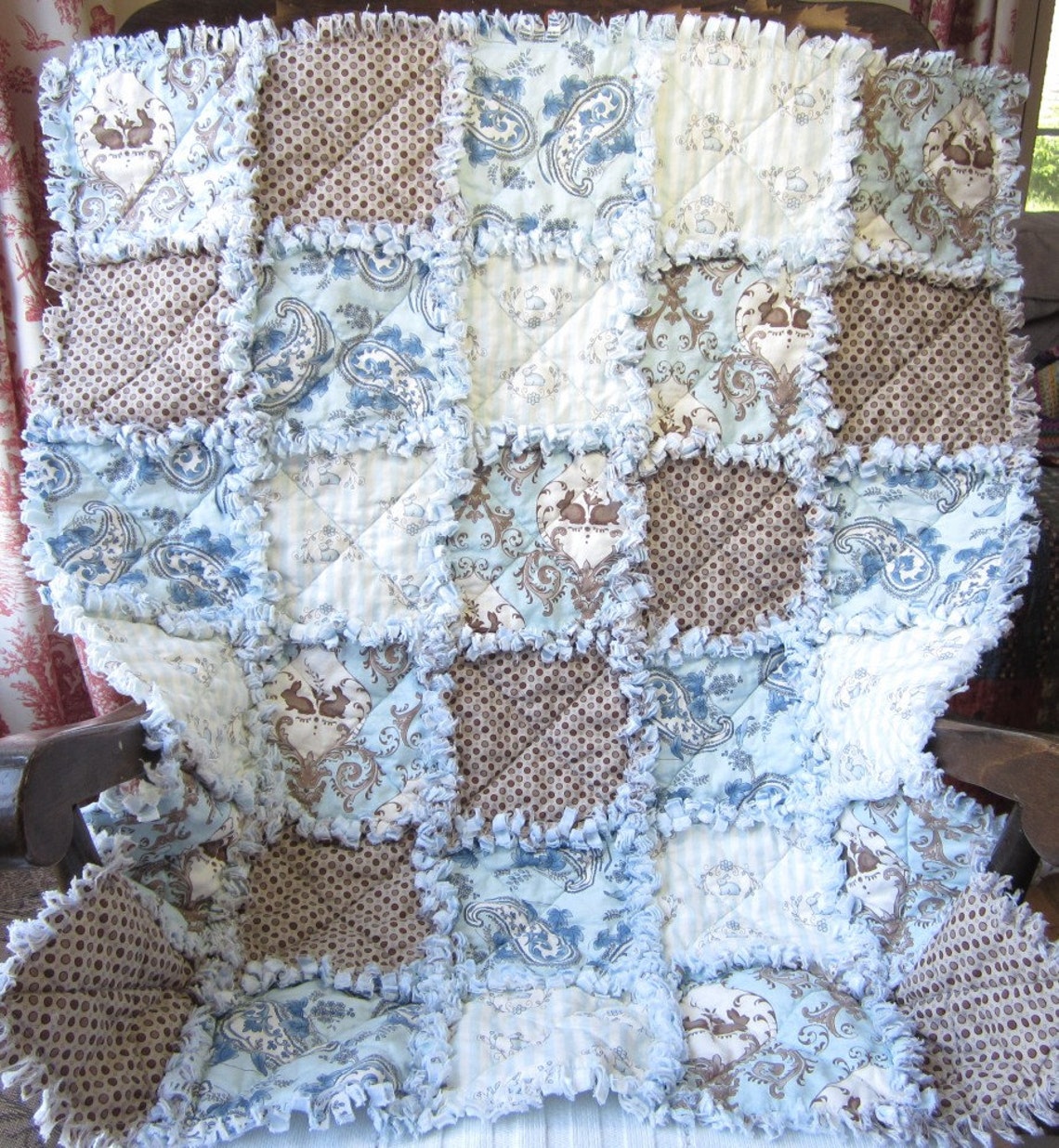 Baby Boy Rag Quilt Blue Brown Baby Quilt Blue Bunny Baby | Etsy