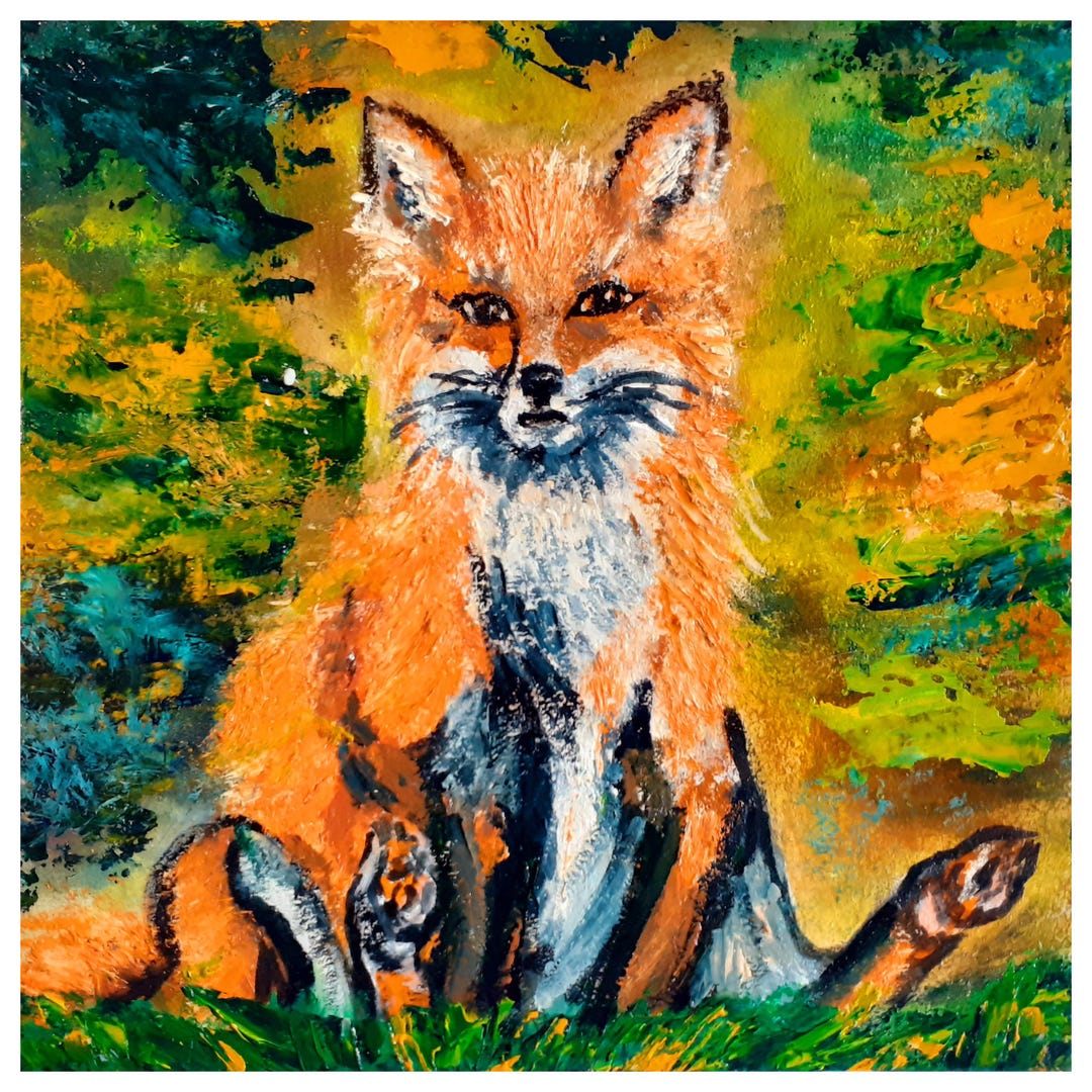 Fox Oil Painting Animal Painting Red Fox 6x6 Art Impasto Original ...