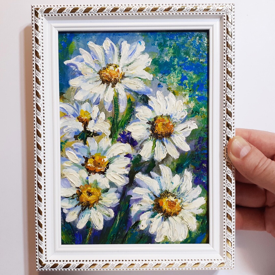 Daisy Oil Painting Wildflowers Painting Floral Framed Artwork Flowers ...