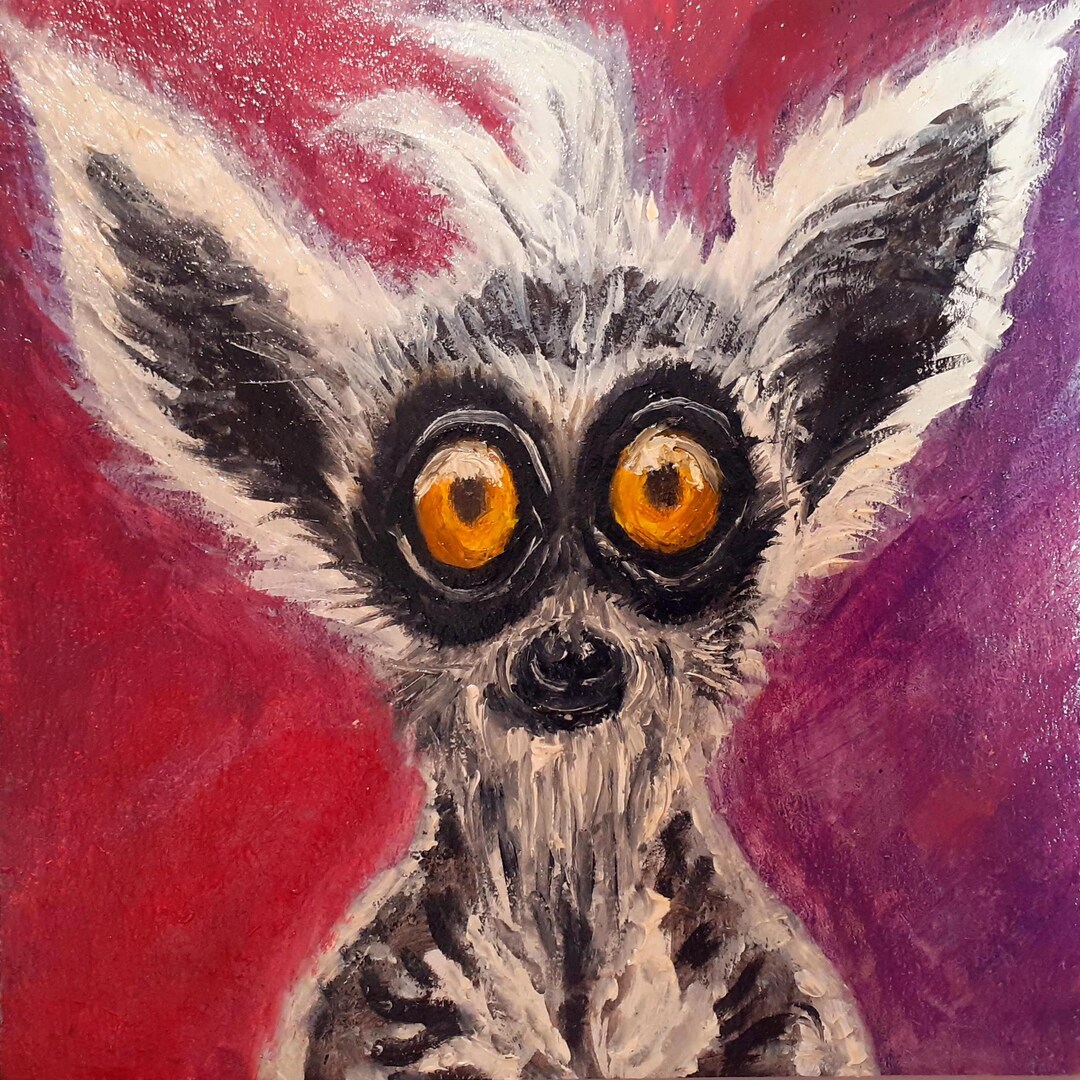 Lemur Painting Tropical Wild Animals Portrait Artwork Wildlife Original ...