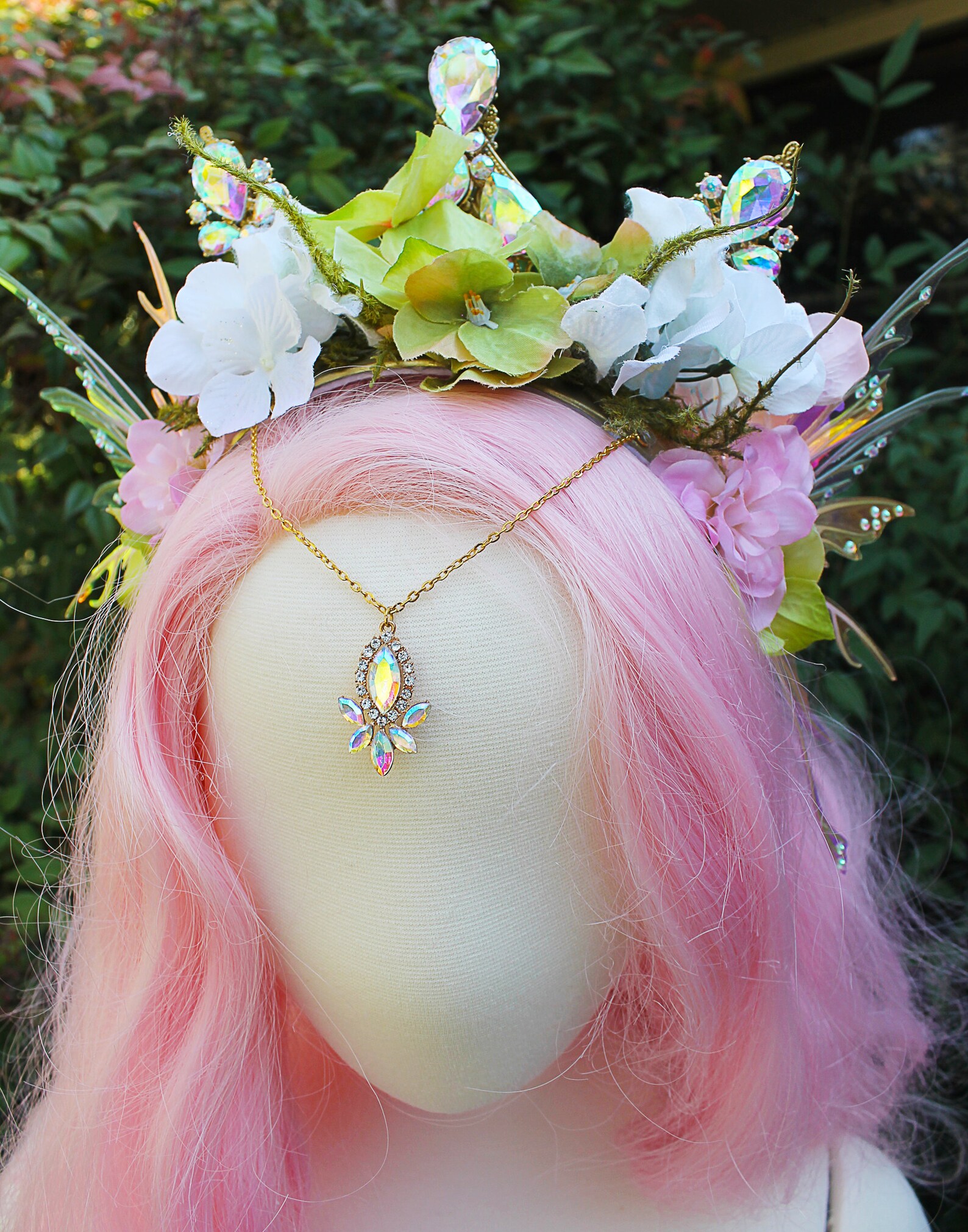 Fairy Crown Pink White Green Fairy Wings Flower Crown | Etsy