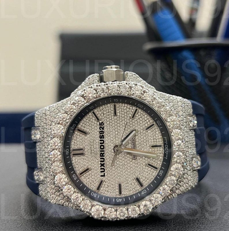 Premium VVS Moissanite Diamond Watch Automatic Movement Watch Fully ...