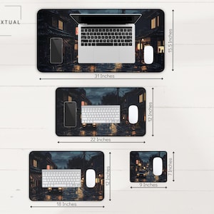Pixel Art Japanese City Desk Mat - Large Lofi Dark Mousepad, Retro Game ...