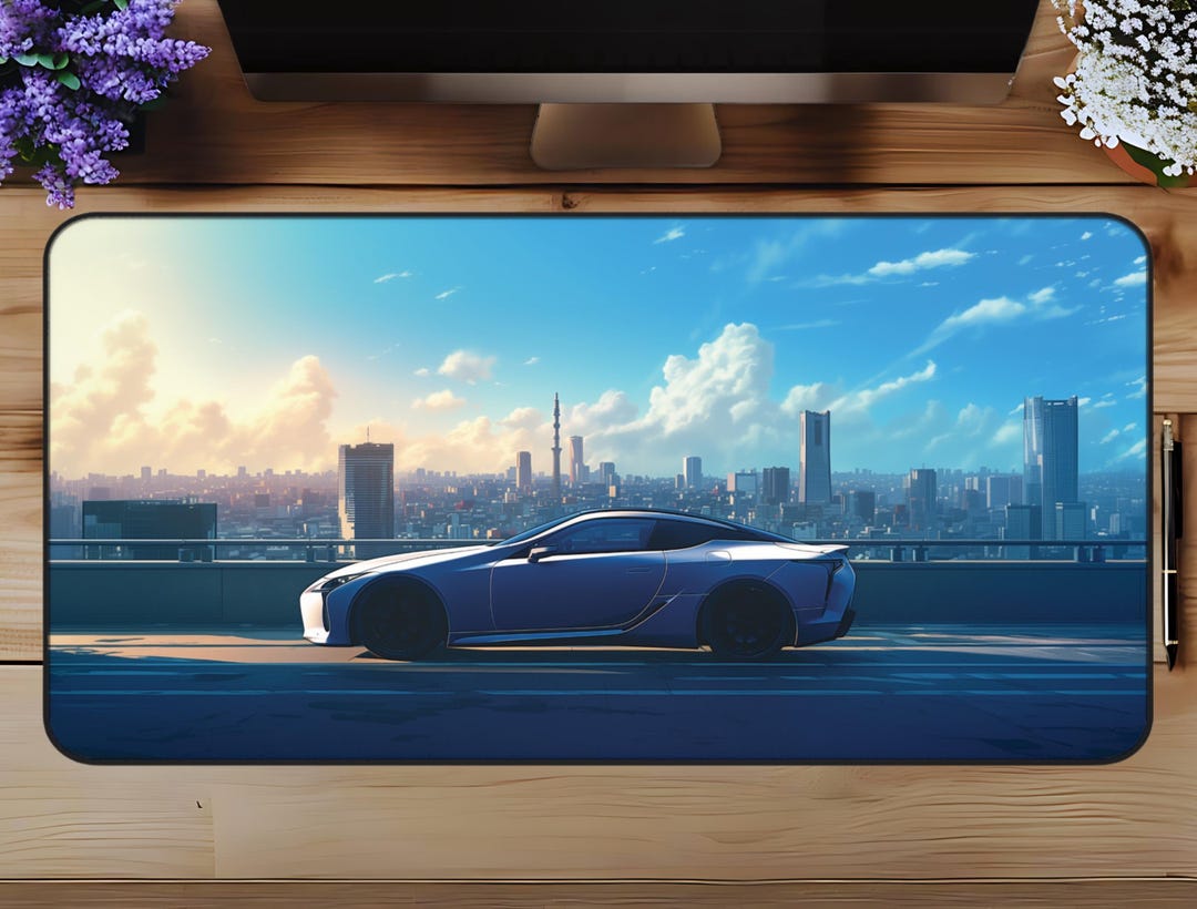 Anime JDM Car Desk Mat - Overlooking City, Large Lofi Desk Mat ...