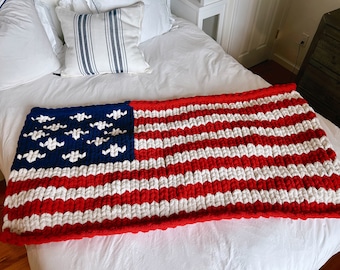 Chunky Knit American Flag Blanket - Etsy