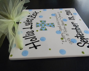 Ceramic Hand Painted Birth Announcement Tile 8x8 With Ribbon | Etsy