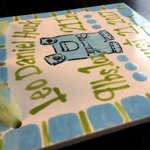 Ceramic Hand Painted Birth Announcement Tile 8x8 With Ribbon - Etsy