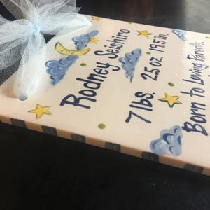 Ceramic Hand Painted Birth Announcement - Prayer - Moon, Stars Tile 8x8 ...