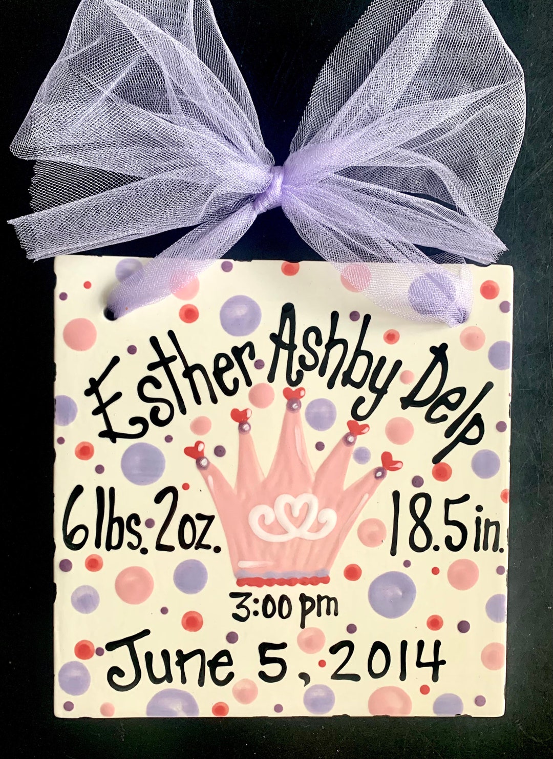 Ceramic Hand Painted Birth Announcement, Birthday, Princess Tile 8x8 ...